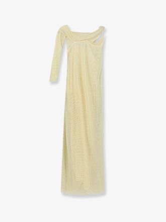 Self Portrait Womens Midi Dress With Rhinestones, Yellow Polyester