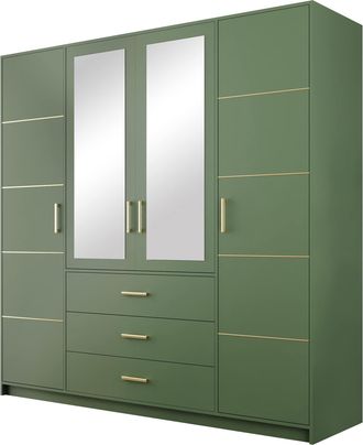 Mirjan24 Drehtürenschrank Bado 4D II, Kleiderschrank mit Spiegel, Schubladen und Spiegeltüren, Elegantes Schlafzimmer Schrank, Jugendzimmer, Farbauswahl (flasc