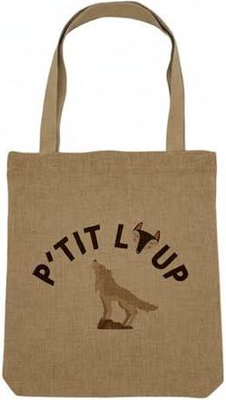 Fabulous Sac Shopping Tote Bag Aspect Lin - Ptit Loup Animal Sauvage Nature - Sac de Courses Toile Epaisse 360g Beige Naturel Cabas Port&eacute; Epaule Solide Imprim&eacute;