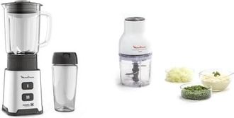 Moulinex Blender, Mini mixeur compact, 400 W, Technologie Powelix, Lames amovibles & Hachoir électrique, 400 ml, 300 W, 4 lames, Fonctions 3-en-1, Emince, Hach
