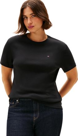 Tommy Hilfiger Damen T-Shirt Kurzarm Slim Cody aus Baumwolle, Schwarz (Black), 46