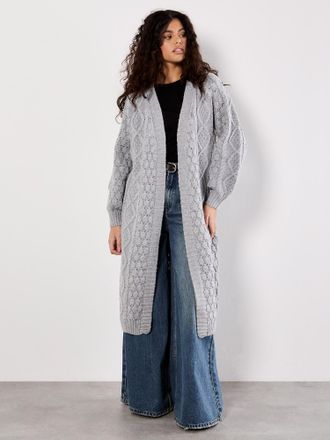 Apricot Chunky Cable Knit Longline Cardigan