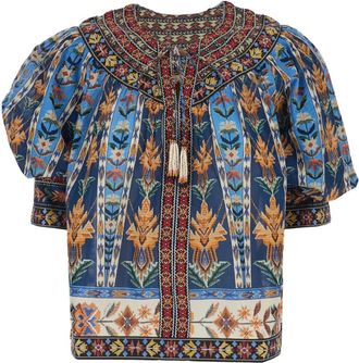 Farm Rio Farm Rio, Femme, Blouses et Chemises, Multicolore, Taille: 38 FR Chemisier &agrave; Manches Courtes Tapisserie Brod&eacute;