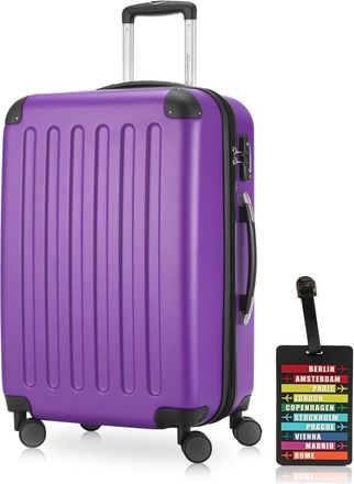 HAUPTSTADTKOFFER Spree - Hartschalenkoffer Rollkoffer + Kofferanhänger, erweiterbarer Reisekoffer, TSA, 4 Rollen, 65 cm, 74 Liter, Lila