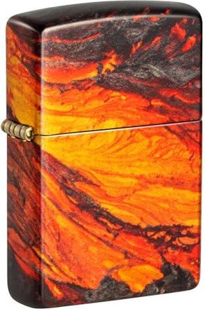Zippo Sturmfeuerzeug - Lava Flow, 540° Tumbled Brass, Fusion - Nachfüllbar - Wiederverwendbar - Windfestes Design - Geschenkbox - Made in USA