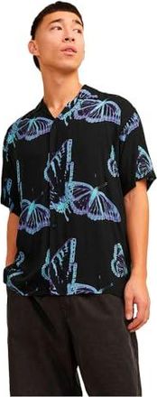 Jack & Jones Jcojeff Resort T-Shirt SS Relax Chemise &agrave; Manches Courtes, Black/AOP : Papillon AOP, XL Homme