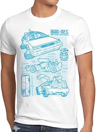 style3 DMC-12 Bleu T-Shirt Homme Futur, Taille:3XL;Couleur:Blanc