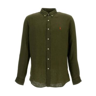 Polo Ralph Lauren Homme, Chemises, Vert, Taille: XL Chemise en lin &agrave; manches longues