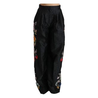 Dolce & Gabbana Brokatblumen Pailletten Perlenhose - - Trousers - Damen - Schwarzk - M