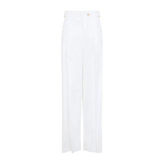 Elisabetta Franchi Femme, Pantalons, Blanc, Taille: 42 FR Pantalon en lin ivoire