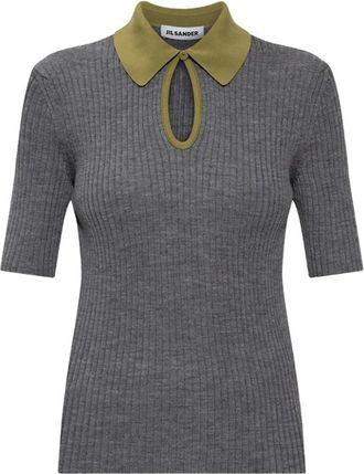 Jil Sander Polo Pull Court Manches Courtes - Femme - Pulls - Gris - Taille: 42 FR