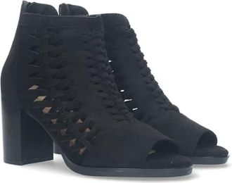 Shoes & Blues Bottines &agrave; talons pour femme, avec bretelles tress&eacute;es, bout ouvert, fermeture &agrave; glissi&egrave;re, confortables., Noir, 36 EU