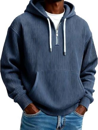 Generic Sweat à capuche de sport pour homme - Haut à manches longues pour lentraînement en plein air - Avec poche kangourou, bleu marine, XXL