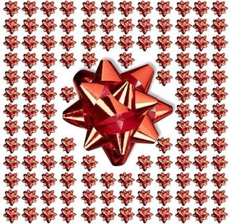 Relaxdays Geschenkschleifen, 200er Set, selbstklebend, Dekoschleifen f&uuml;r Weihnachten & Geburtstag, BxT: 5x5 cm, rot