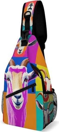 Generic Sacoche Homme Bandouliere T&ecirc;te de ch&egrave;vre multicolore Antivol Sac Bandouli&egrave;re Polyester Sac DEpaule pour Camping Homme Femme