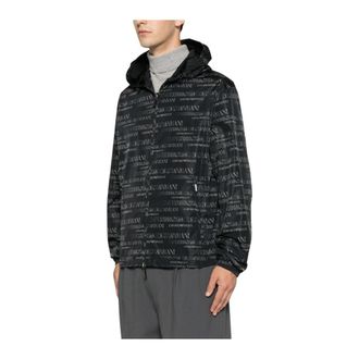 Emporio Armani Kapuzenjacke mit durchgehendem Logo-Print - - Jackets - Herren - Blau - 2XL