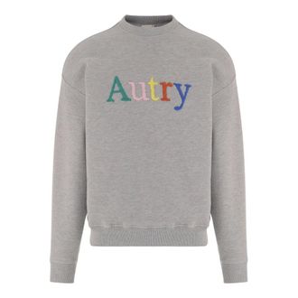 Autry Femme, Sweatshirts et sweats &agrave; capuche, Gris, Taille: 40 FR SweaT-shirt &agrave; col rond avec logo brod&eacute;