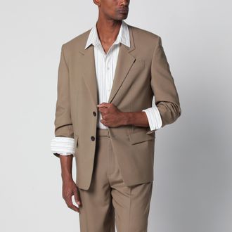 Saint Laurent Einreihige Jacke aus Woll-Mohair-Twill in Beige