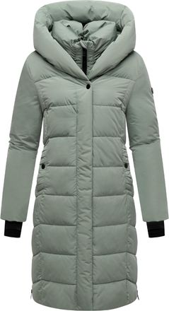 Navahoo Damen Langer Wintermantel warmer Steppmantel mit abnehmbarem Kragen-Einsatz Laubzauber 14 Smokey Mint Gr. XL