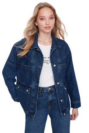 Trendyol Trendyol Womens Damen Regular Basic Plain Denim Jacke Coat, Navy Blue, M