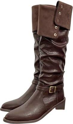 Generic Bottes montantes au genou pour femme - Bout pointu - Style d&eacute;contract&eacute; - &Eacute;l&eacute;gantes - Couleur unie - Boucle - Talon &eacute;pais - Confortables - &Agrave; enfiler, m