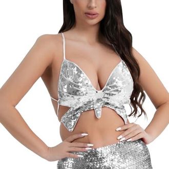 Generic V&ecirc;tements de yoga pour femme avec paillettes et papillons avec col, argent&eacute;, taille unique