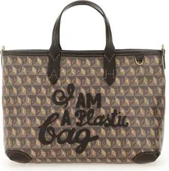 Anya Hindmarch Womens I Am A Plastic Bag Tote Xs Brown Recycled Canvas Handbags Hand