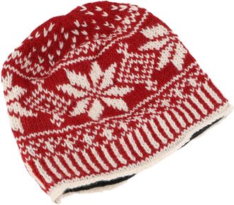 Guru Shop Wollm&uuml;tze aus Nepal, Handgestrickte M&uuml;tze, Strickm&uuml;tze, Winterm&uuml;tze mit Norwegermuster - Rot/wei&szlig;, Herren/Damen, Synthetisch