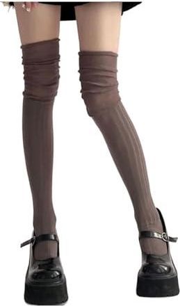 Generico Chaussettes hautes de cuisse tricot&eacute;es, v&ecirc;tements de printemps l&eacute;gers pour femmes, Coffee, Taille Unique
