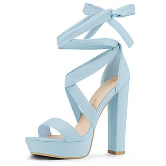 Allegra K Sandales à Talons compensées à Lacets pour Femme Bleu Ciel 39