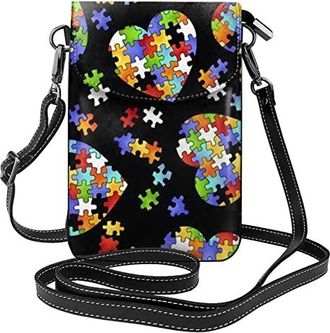 IUBBKI Sensibilisation à lautisme Puzzle Pieces Heart Cell Phone Purse - Small Crossbody Leather Wallet Women Shoulder Straps Bag Carry Card Cosmetics