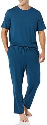 Amazon Essentials Ensemble Pyjama avec T-Shirt et Pantalon Long, en Coton Modal Homme, Bleu Foncé, XXS