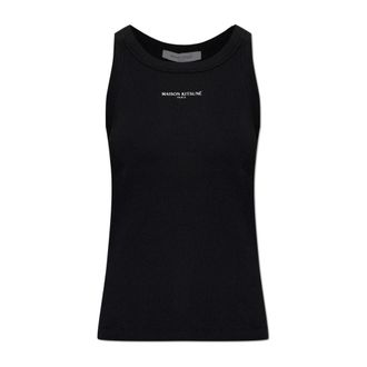 Maison Kitsun&eacute; Geripptes Top mit Logo-Print - - Tops - Damen - Schwarzk - L