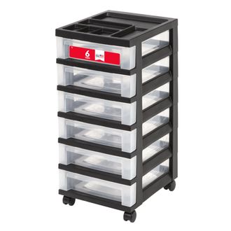 Iris Iris Ohyama MC Kunststoff-Aufbewahrungsschublade, Rollwagen mit Organizer-Deckel, schwarz, 6 Drawer