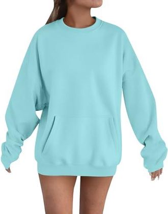 Generic Sweatshirts pour femmes UK Sweatshirts UK pour femme UK couleur unie surdimensionn&eacute; haut col rond manches longues automne hiver d&eacute;contract&eacute; confortabl