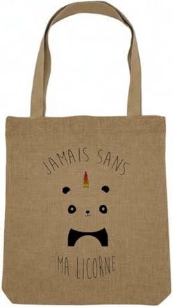 Fabulous Sac Shopping Tote Bag Aspect Lin - Jamais Sans ma Licorne Humour Dessin Panda avec Corne Arc-en-ciel Mignon Animaux - Sac de Courses Toile Epaisse 360