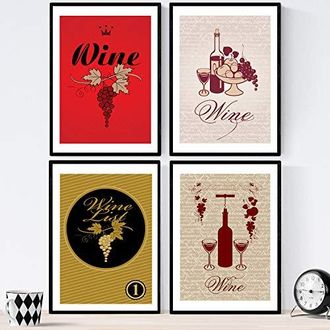 Nacnic Set feuilles de vin Affiches et cave &agrave; vin. Vintage Wine 1. Taille A4