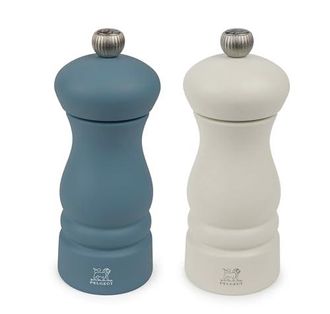 Peugeot Duo Clermont - Pfefferm&uuml;hle + Salzm&uuml;hle 13 cm - Klassische Einstellung - Buchenholz - Farben Himmelblau & Federwei&szlig;