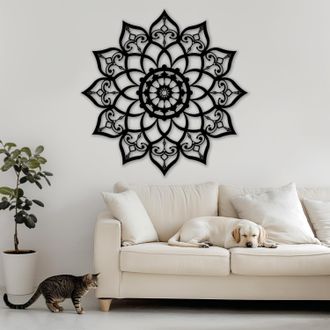 Generic Schwarze Mandala-Lotus-Wandkunst aus Metall, gro&szlig;e Schwarze und goldene Wanddekoration aus Metall f&uuml;r das Wohnzimmer, Moderne Mandala-Lotus-Kunstskulp