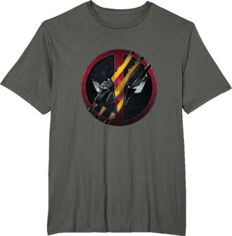 MARVEL Deadpool & Wolverine Claw Marks Face Logo Retro T-Shirt - Schwarz, S - Unisex - Klassisch - Kurzarm - Einfarbig - Crew-Ausschnitt - Doppelt gen&auml;hter S
