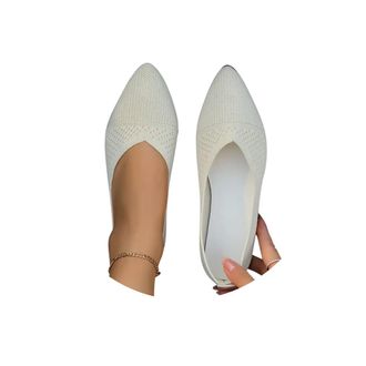 Minetom Damen Ballerina Flache Schuhe Spitze Zehe Strick Kleid Schuhe Slip On Sommer Walking Flats Loafer F&uuml;r Frauen Bequem Weich A Beige 43 EU