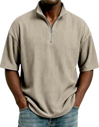 Generic Hauts basiques classiques solides pour homme, v&ecirc;tements de travail d&eacute;contract&eacute;s, polo boutonn&eacute;, chemise l&eacute;g&egrave;re et respirante, t-shirts dext&eacute;rieur, kak