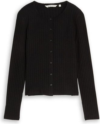 Tom Tailor Langarmshirt T-Shirt Pointelle Cardigan mit Knopfleiste