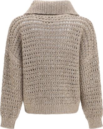 Brunello Cucinelli Cashmere Half-Zip Cardigan - Beige
