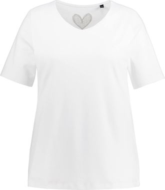 Ulla Popken Damen gro&szlig;e Gr&ouml;&szlig;en &Uuml;bergr&ouml;&szlig;en Plus Size Shirt, doppellagige Vorderseite, Slim, Rundhals, Halbarm schneewei&szlig; 62+ 810528200-62+