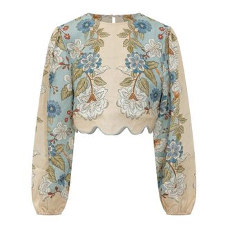 Farm Rio Farm Rio, Femme, Blouses et Chemises, Multicolore, Taille: 38 FR Chemisier Court en Lin