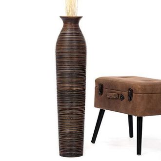 Leewadee Leewadee Grand Vase A Poser Au Sol pour Branches D&eacute;coratives De Pampa, Vase en Bois De Manguier, 85 cm, Marron