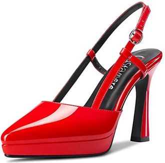 Castamere Femmes Haut High Aiguille Plate-Forme Talon Heel Pointu Bout Slingback Slip-on Escarpins Mariage Dress 10 CM Heels Rouge 38 EU