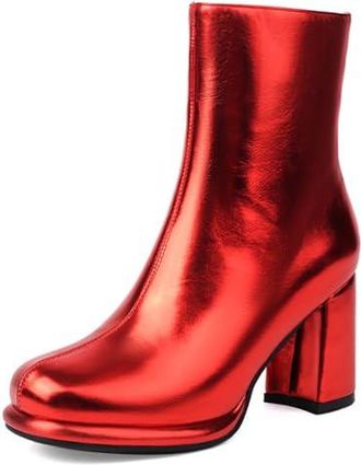 Generic Qynthra Bottes pour Femmes &agrave; Talon Haut, Talon &eacute;pais de 8 cm, Bout Rond, Fermeture &eacute;clair lat&eacute;rale, Bottines Courtes, Style Tendance pour Sorties en s