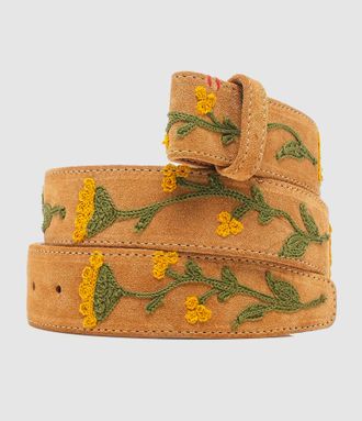 CLARIS VIROT Ceinture sans boucle Su&egrave;de Miel Brod&eacute;